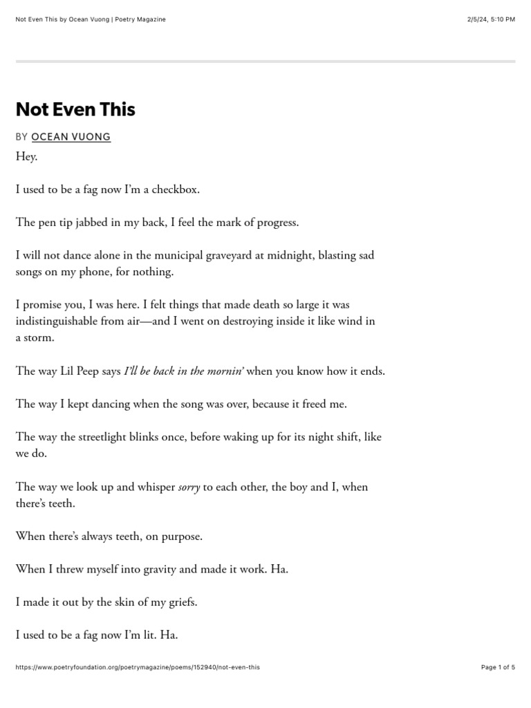 Not Even This by Ocean Vuong - Poetry Magazine | PDF