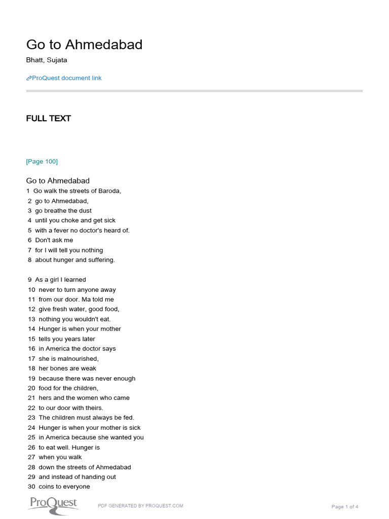 Sujata Bhatt - Go To Ahmedabad - 1988 | PDF