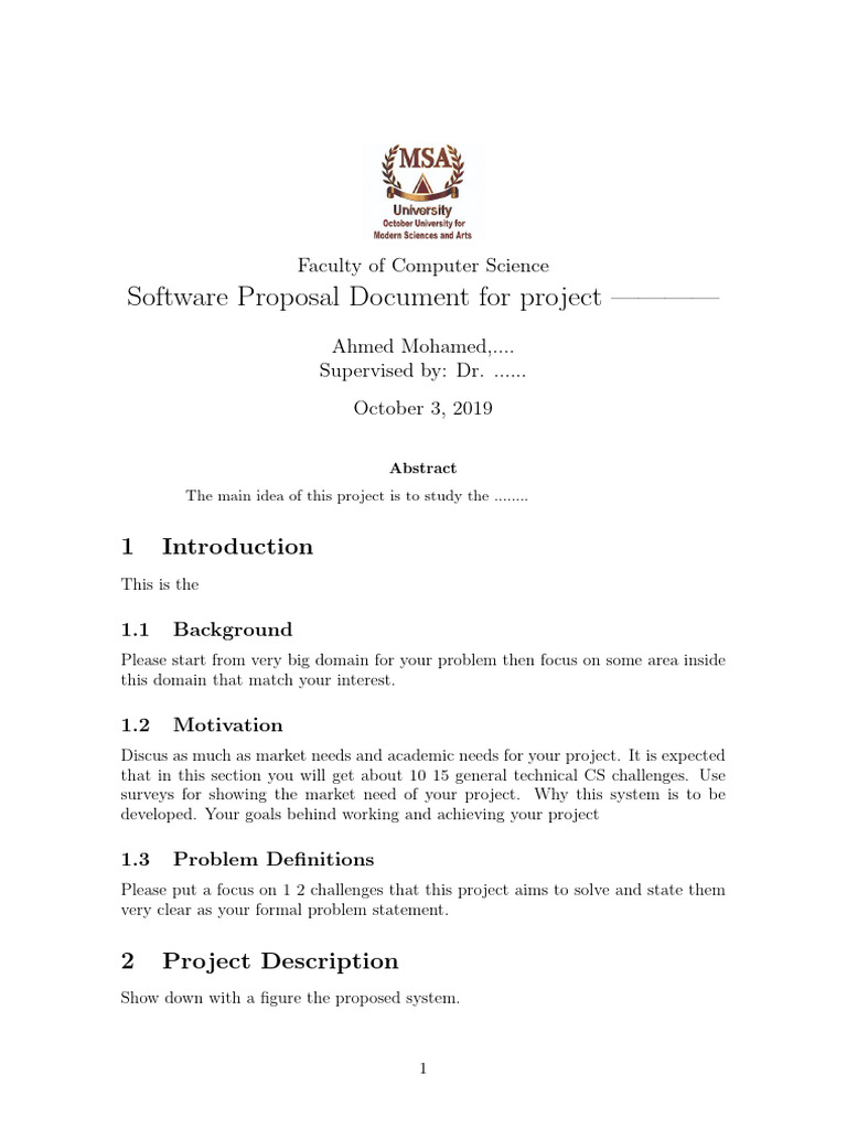 Msa Computer Science Software Proposal Document For Graduation Project ... Msa Computer Science Software Proposal Document For Graduation Project ...