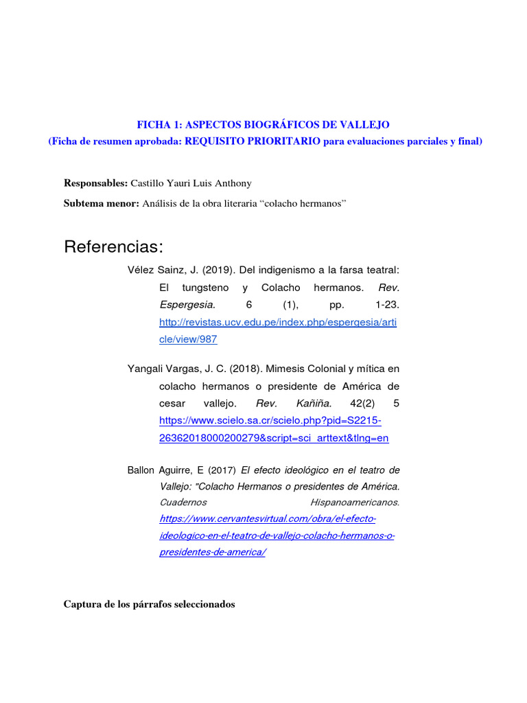 Catedra Vallejo fichas de resumen (Anthony) | PDF | Perú