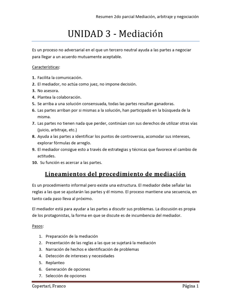 Resumen 2do Parcial MEDIACION ARBITRAJE Y NEGOCIACION | PDF | Arbitraje | Mediación