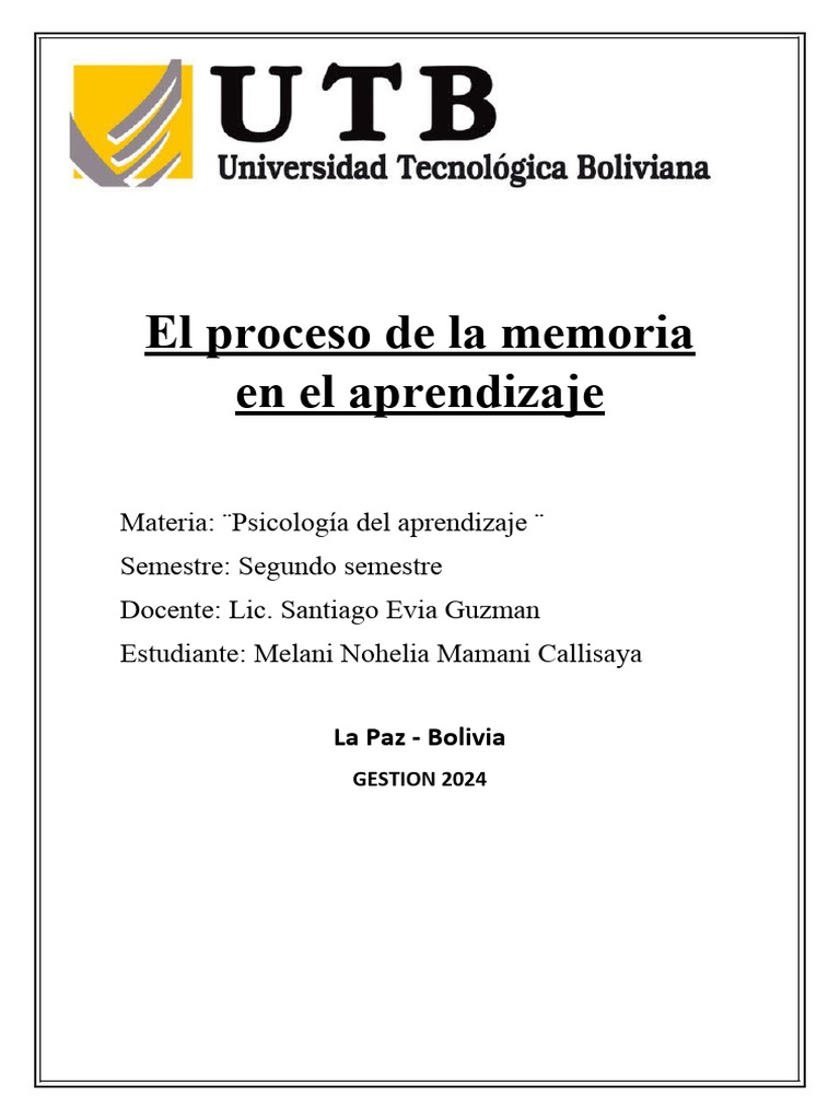 Aprendizaje Proceso de La Memoria | PDF | Memoria | Aprendizaje