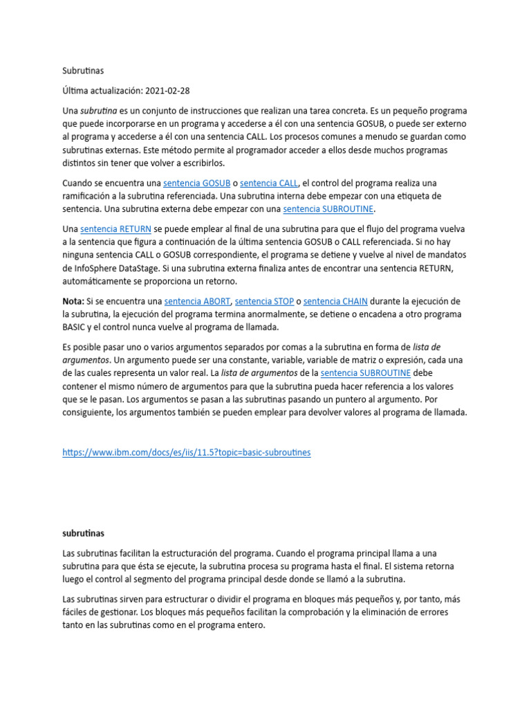Subrutinas | PDF | Básico | Programa de computadora