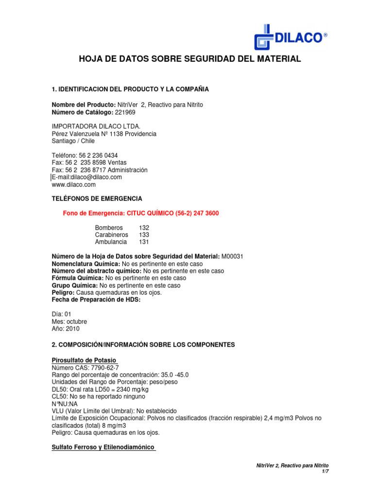 Nitriver 2 Reactivo para Nitrito HDS | PDF | Combustión | Agua