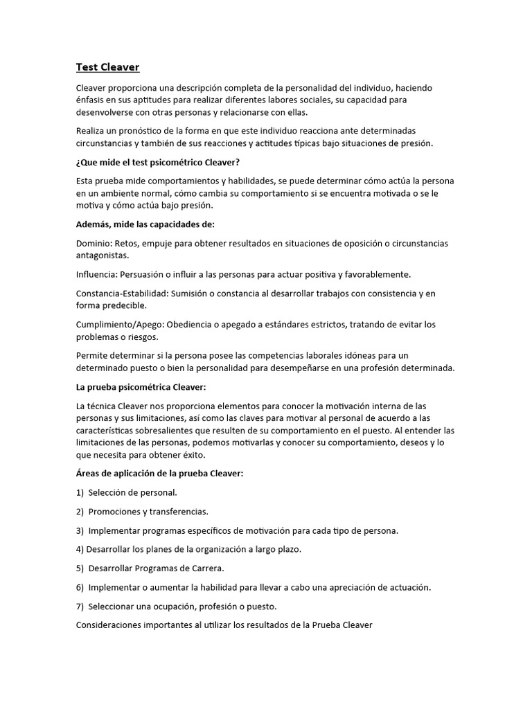 Test Cleaver y Moss | Descargar gratis PDF | Comportamiento | Evaluación