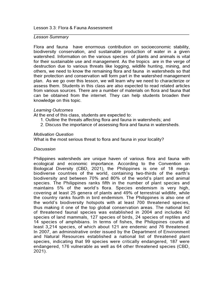 Lesson 3.3 Flora and Fauna Assessment | Download Free PDF | Biodiversity | Conservation Biology