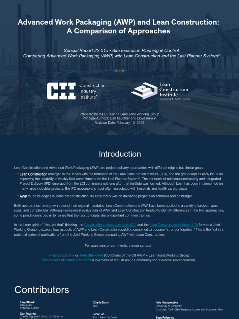 Advanced Work Packaging (AWP) and Lean Construction: A Comparison of ...