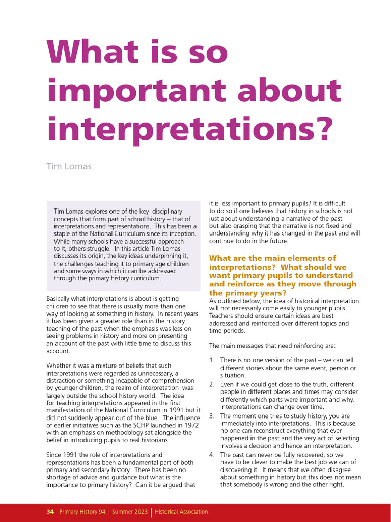 Understanding Historical Interpretations in Primary Education | PDF ...
