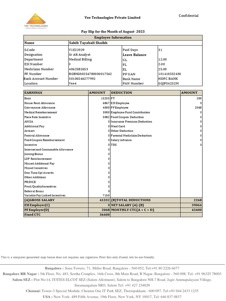 Salary Slip July 2023 | PDF | Salary | Economies