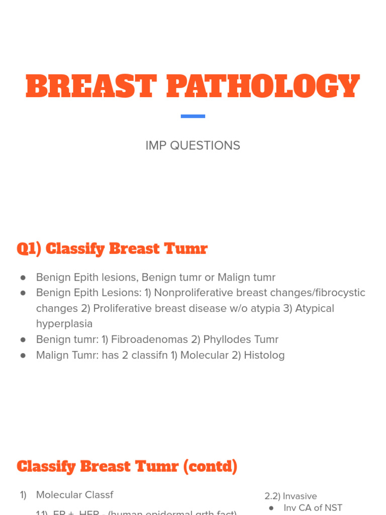Breast Pathology Imp Questions | PDF | Breast Cancer | Neoplasms