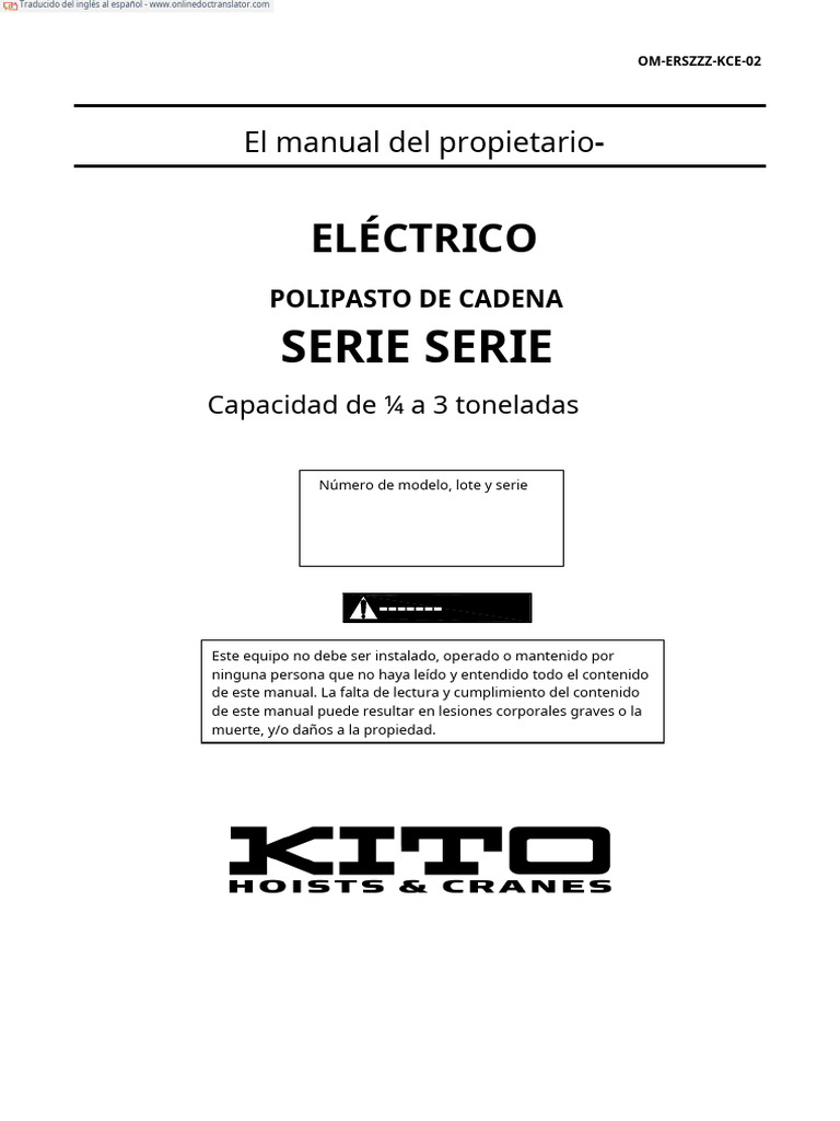 Kito 3ts2i1eskg SER Owners Manual - En.español | PDF | Ingenieria Eléctrica | Fusible (Eléctrico)