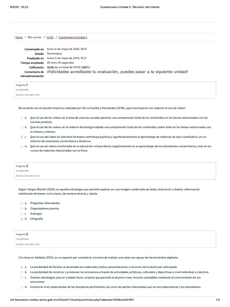Cuestionario Unidad 2 - Revisión Del Intento | PDF | Enseñando | Plan de estudios