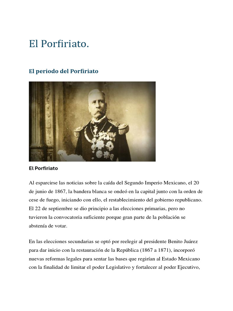 El Porfiriato: Historia y Transformaciones | PDF | Gobierno