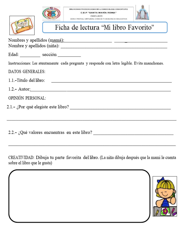 Ficha de Lectura: Mi Libro Favorito | PDF | Artes del Lenguaje y ...