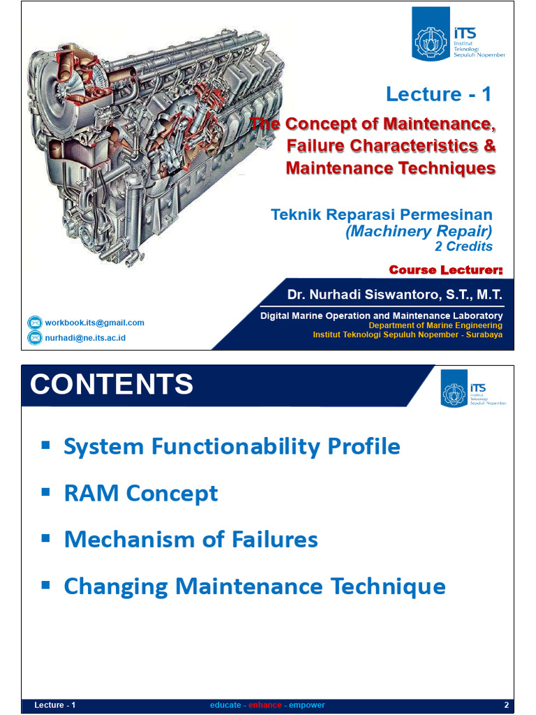 Lecture 1 - The Concept of Maintenance, Failure Characteristics and Maintenance Techniques | PDF ...