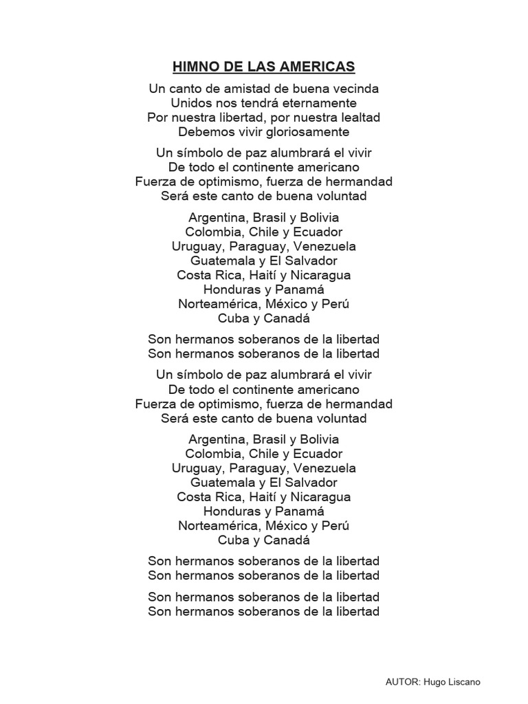HIMNO DE LAS AMERICAS | PDF