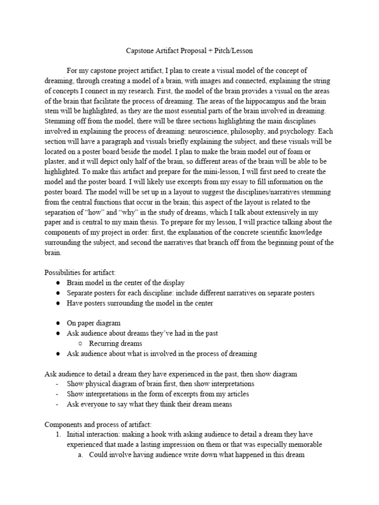 Capstone Artifact Proposal Pitch Lesson | PDF | Dream | Brain