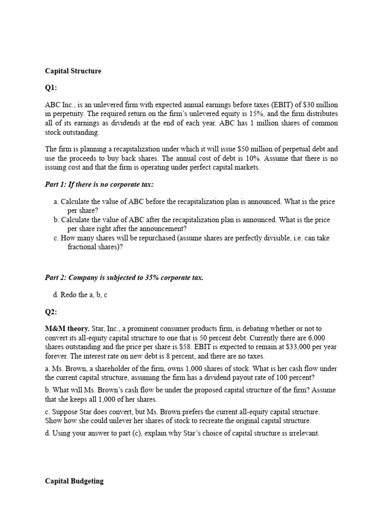 Sample Question For Final Exam - Do Not Ask For Solution | PDF | Dividend | Share Repurchase
