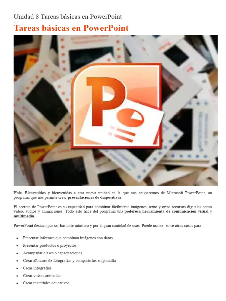Unidad 8 Tareas Básicas en PowerPoint | PDF | Microsoft PowerPoint ...