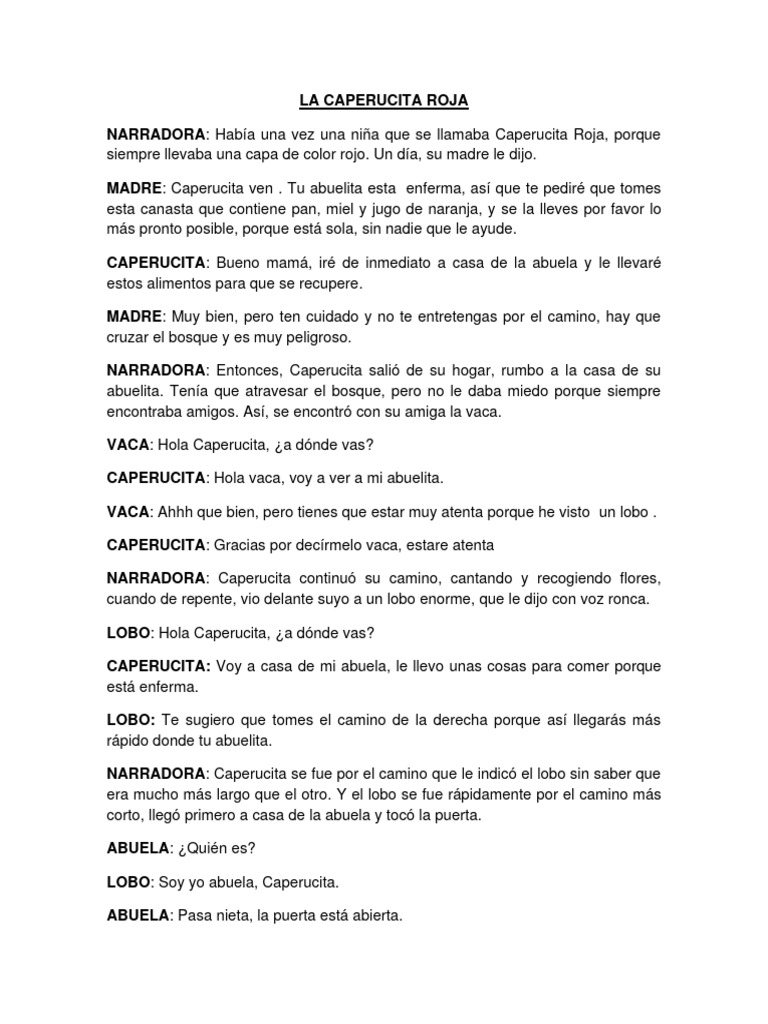 LA CAPERUCITA ROJA (Obra de Teatro) | PDF | Caperucita Roja