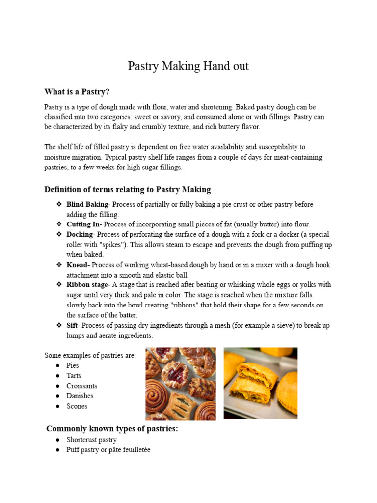 Pastry Making Handout | PDF | Foods | Cooking