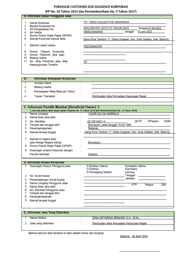 Form CDD Korporasi | PDF
