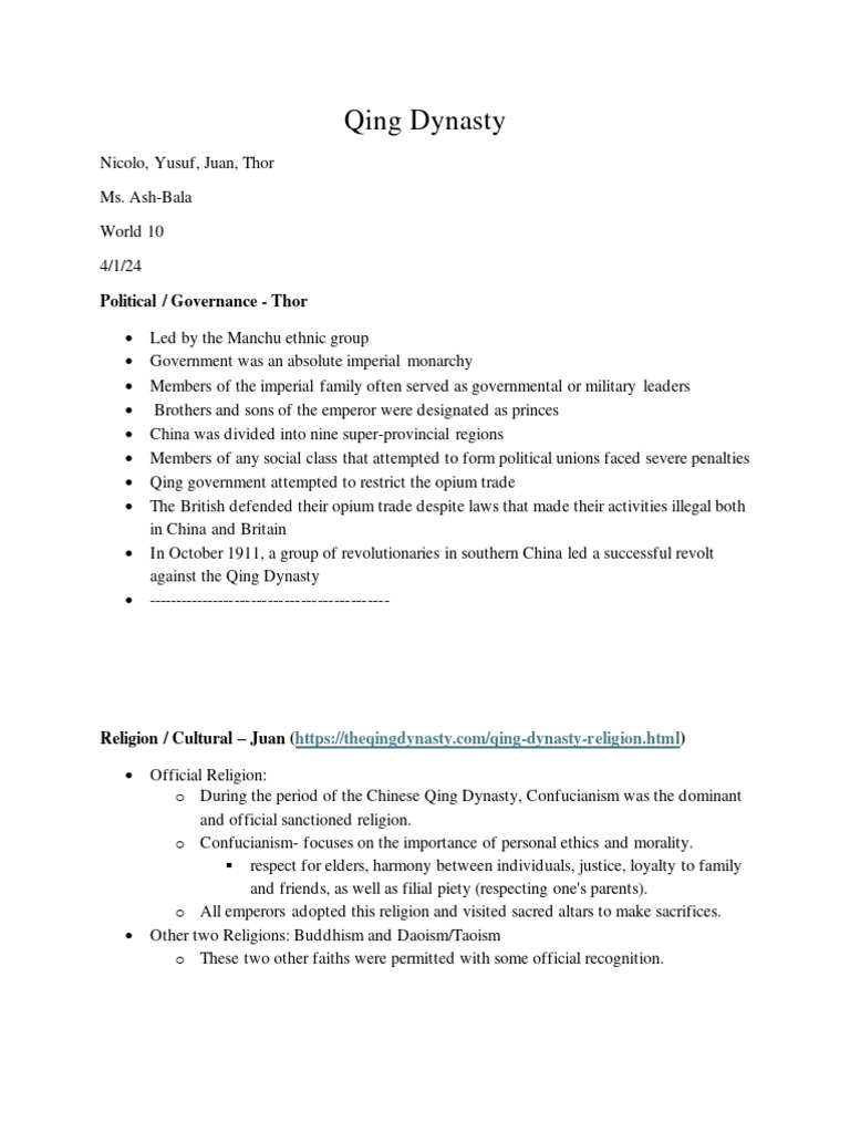 Qing Dynasty Political Structure Overview | PDF | China | World Politics