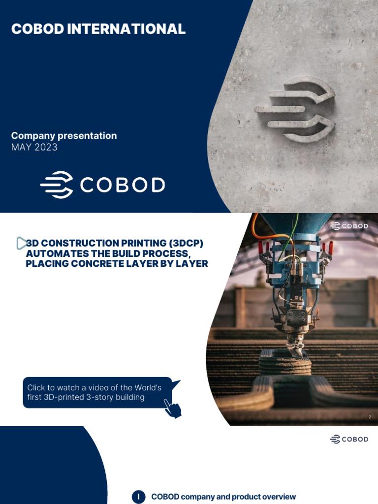 COBOD Company Presentation 2023 | PDF | Concrete | 3 D Printing