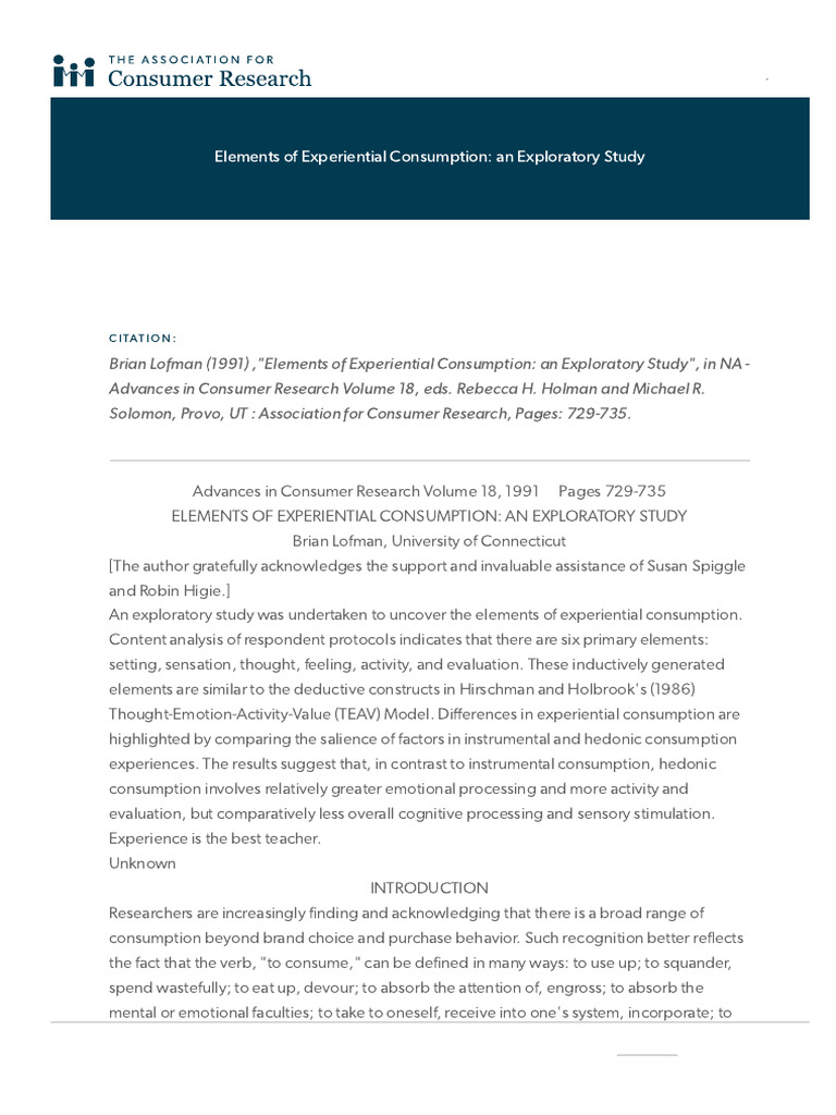 Elements of Experiential Consumption | PDF | Experience | Thought