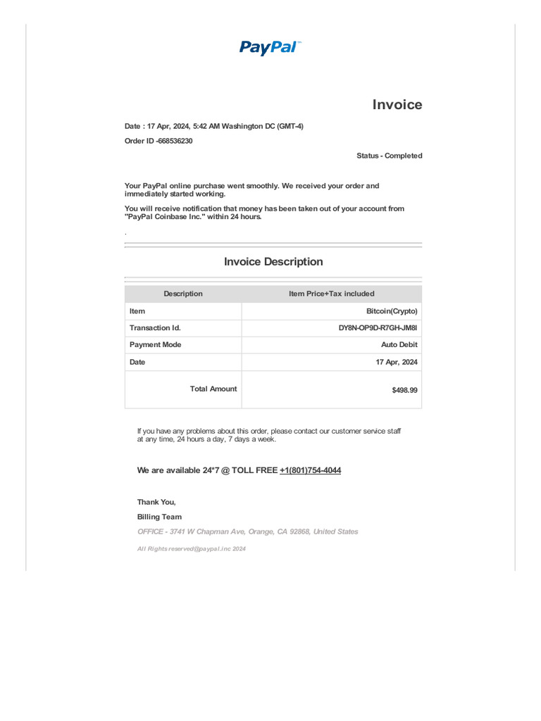 Bitcoin Purchase Invoice - April 2024 | PDF