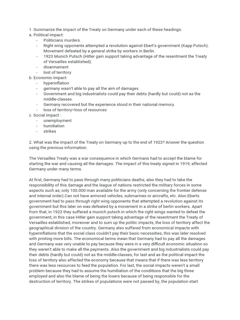 The Impact of The Treaty On Germany | PDF | Hyperinflation In The ...