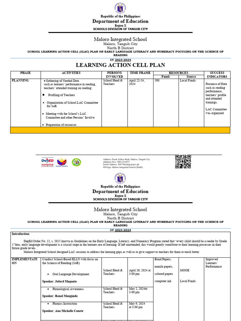 LAC PLAN - ELLNA | PDF | Psycholinguistics | Learning