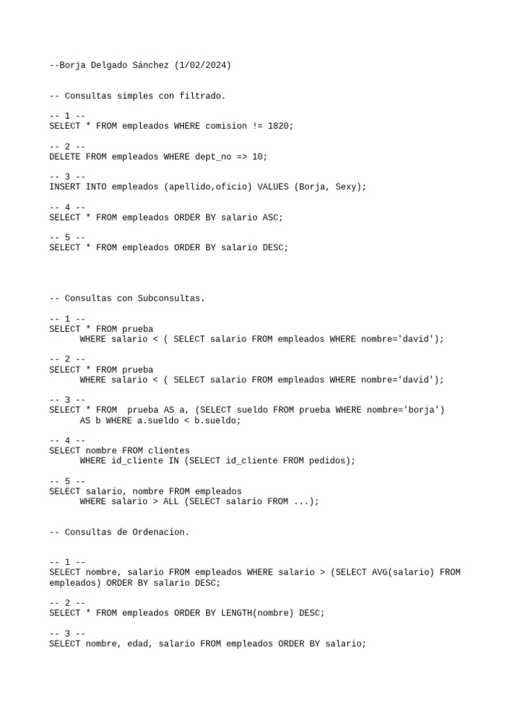 Consultas SQL para Empleados | PDF | Informática