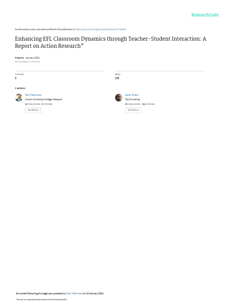 EFL Classroom Dynamics Research | PDF | English As A Second Or Foreign Language | Differentiated ...