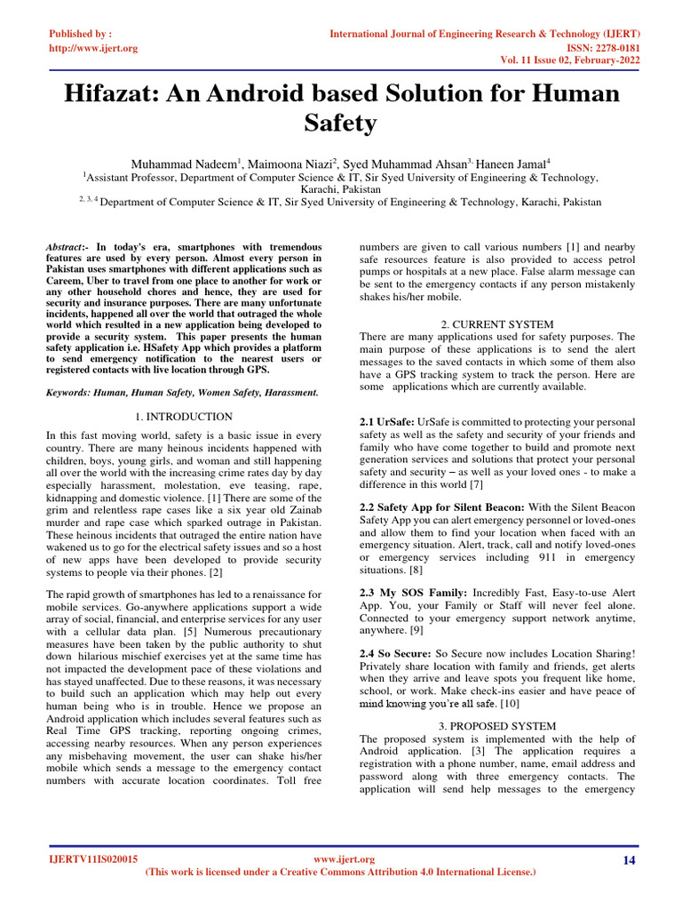 BASE PAPER hifazat-an-android-based-solution-for-human-safety-IJERTV11IS020015 | PDF | Mobile ...