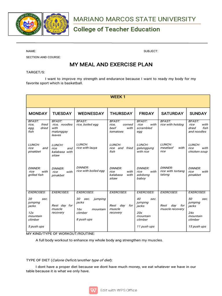 Workout Plan Pathfit 1 | PDF | Lunch | Foods
