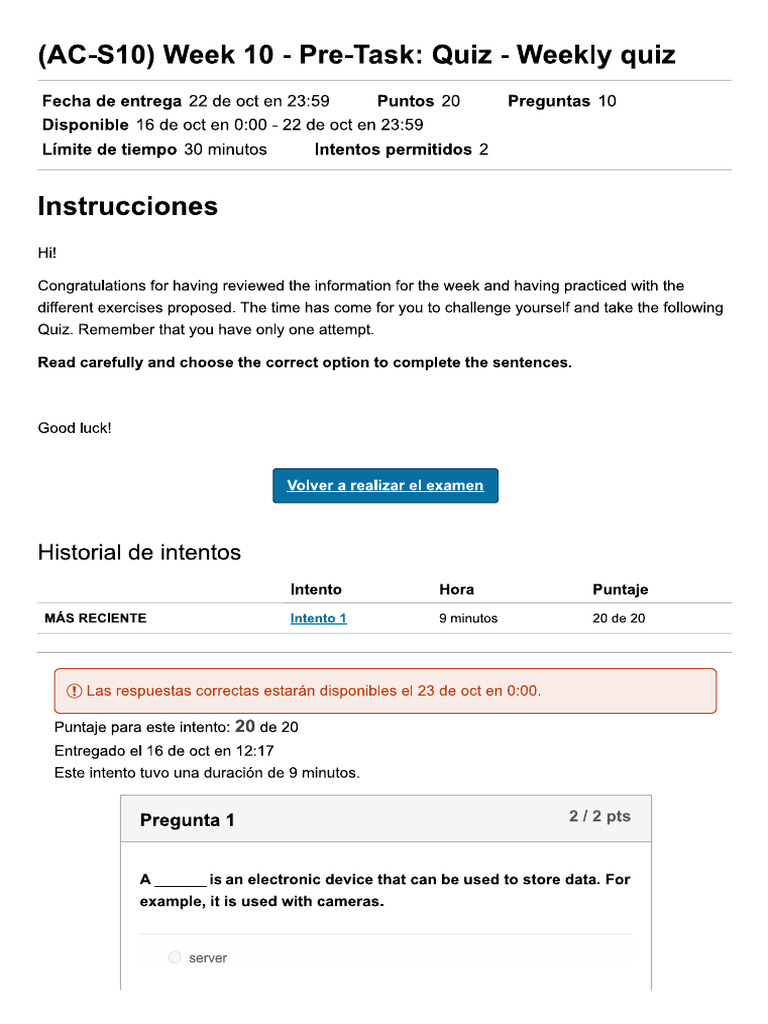 (AC-S10) Week 10 - Pre-Task Quiz - Weekly Quiz | PDF