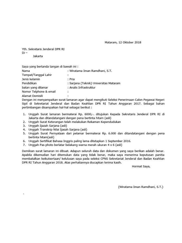 Contoh-Surat-Lamaran DPR | PDF | Politik | Ilmu Sosial