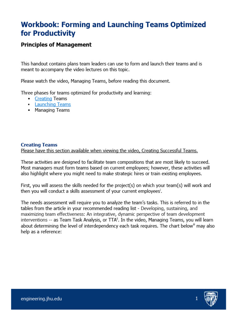 Create - Launch Teams Workbook | PDF | Behavioural Sciences ...