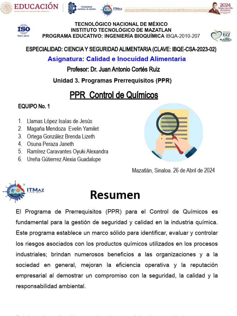 CIA_Unidad 3_EQ1_Control de Químicos | PDF | Análisis de Riesgo y ...