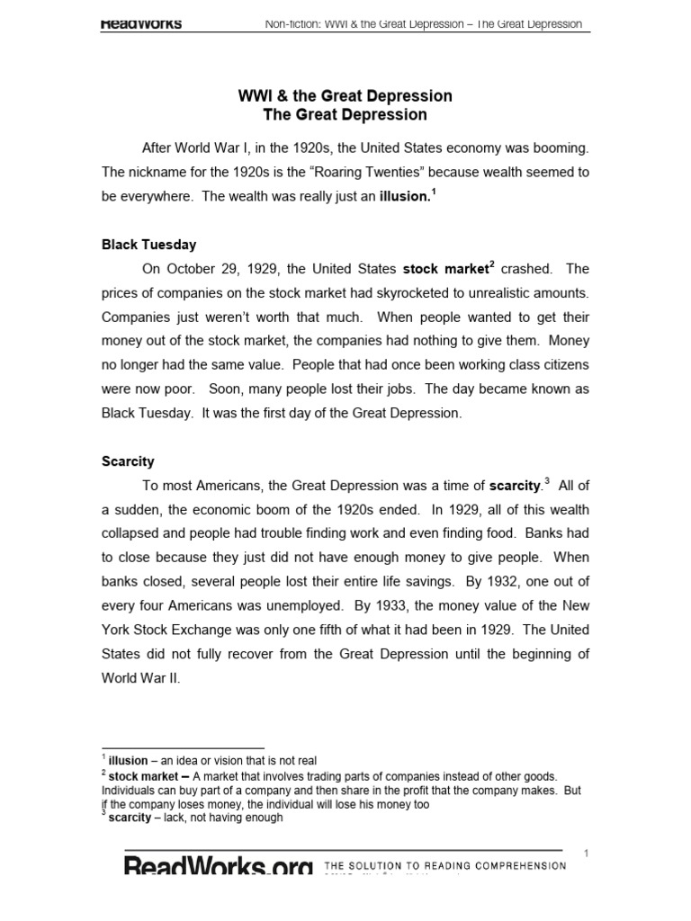 WWI - The Great Depression | PDF | Great Depression | Wall Street Crash ...