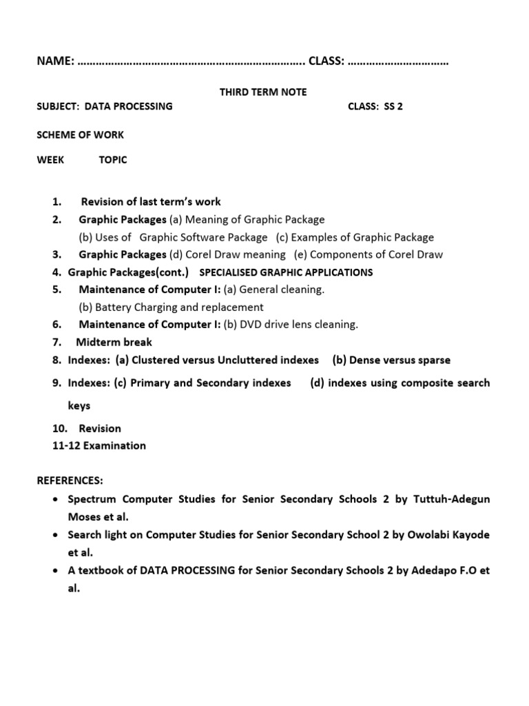 E-Note SS Two 3rd Term Data Processing | PDF | Database Index | Graphics