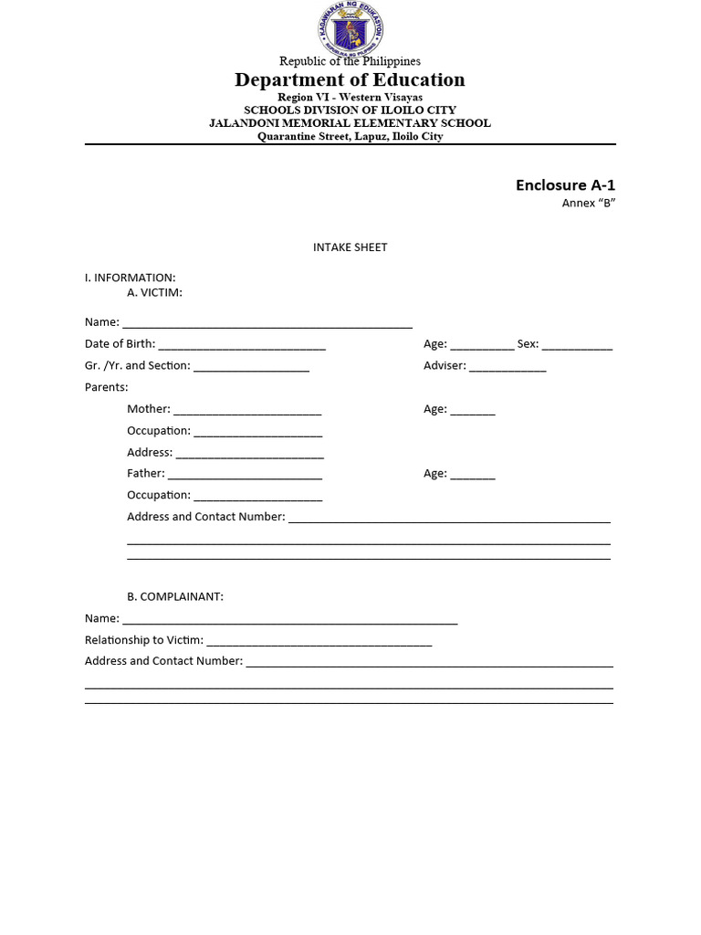 JMES GUIDANCE PAPERS - INTAKE SHEET (AutoRecovered) | Download Free PDF ...