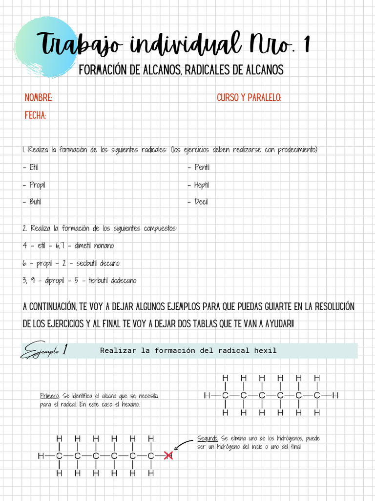 Formación de Radicales y Compuestos de Alcanos - T. Individual 1 | PDF ...