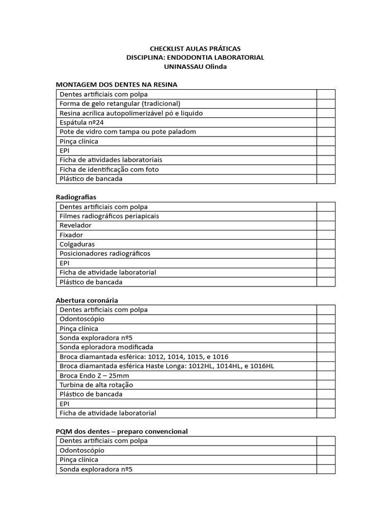 Checklist Aulas Práticas | PDF | Casa e Jardim | Tecnologia e Engenharia