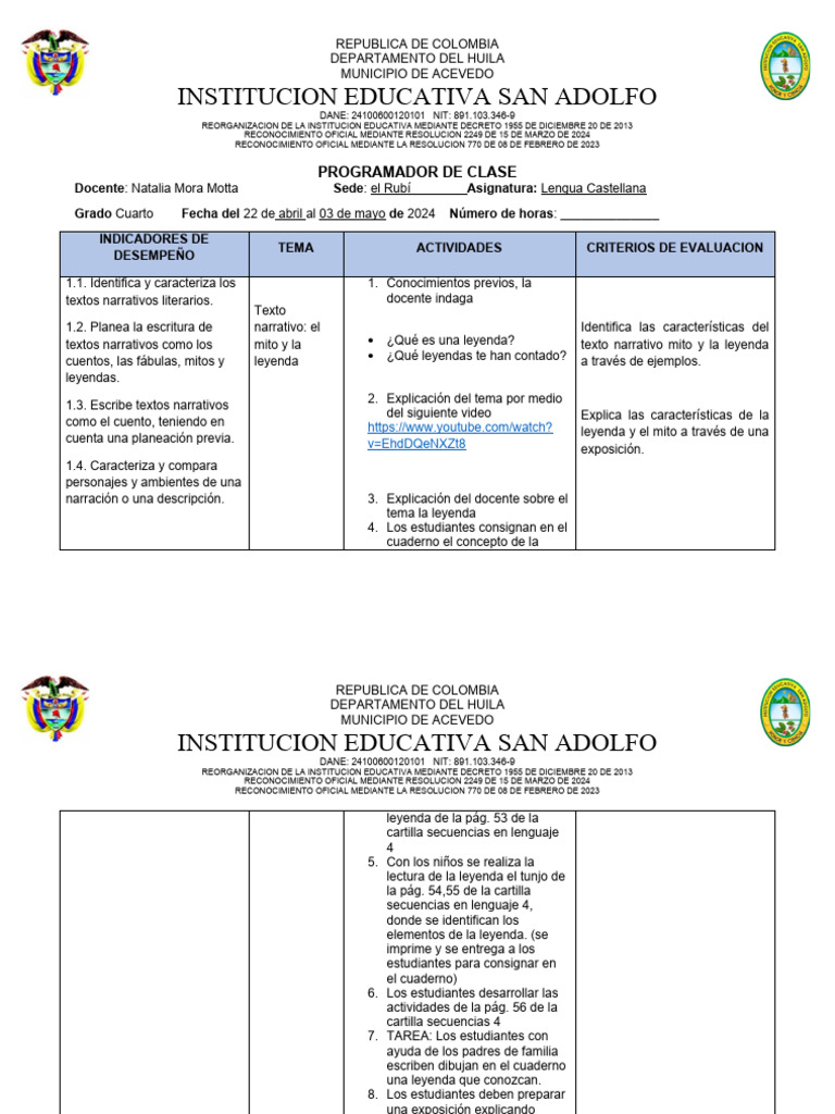 ESPAÑOL GRADO CUARTO | PDF