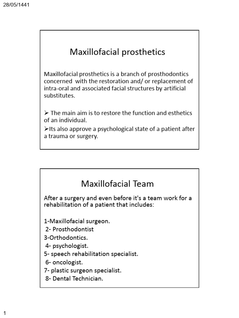 Maxillofacial Prosthetics Guide | PDF | Prosthodontics | Oral And Maxillofacial Surgery