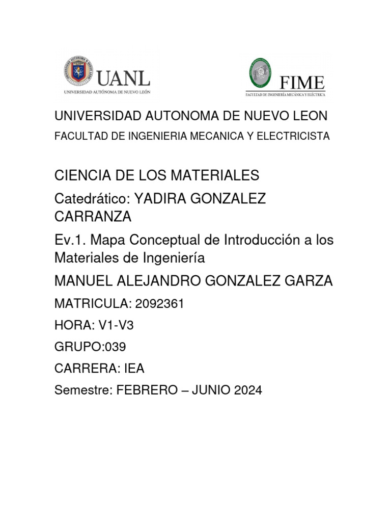 Ev.1. Mapa Conceptual de Introducción A Los Materiales de Ingeniería | Descargar gratis PDF ...