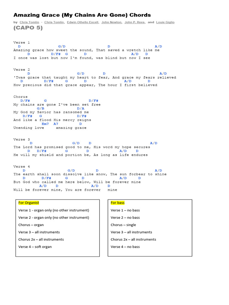Amazing Grace Chords for Worship | PDF | Song Structure | Amazing Grace