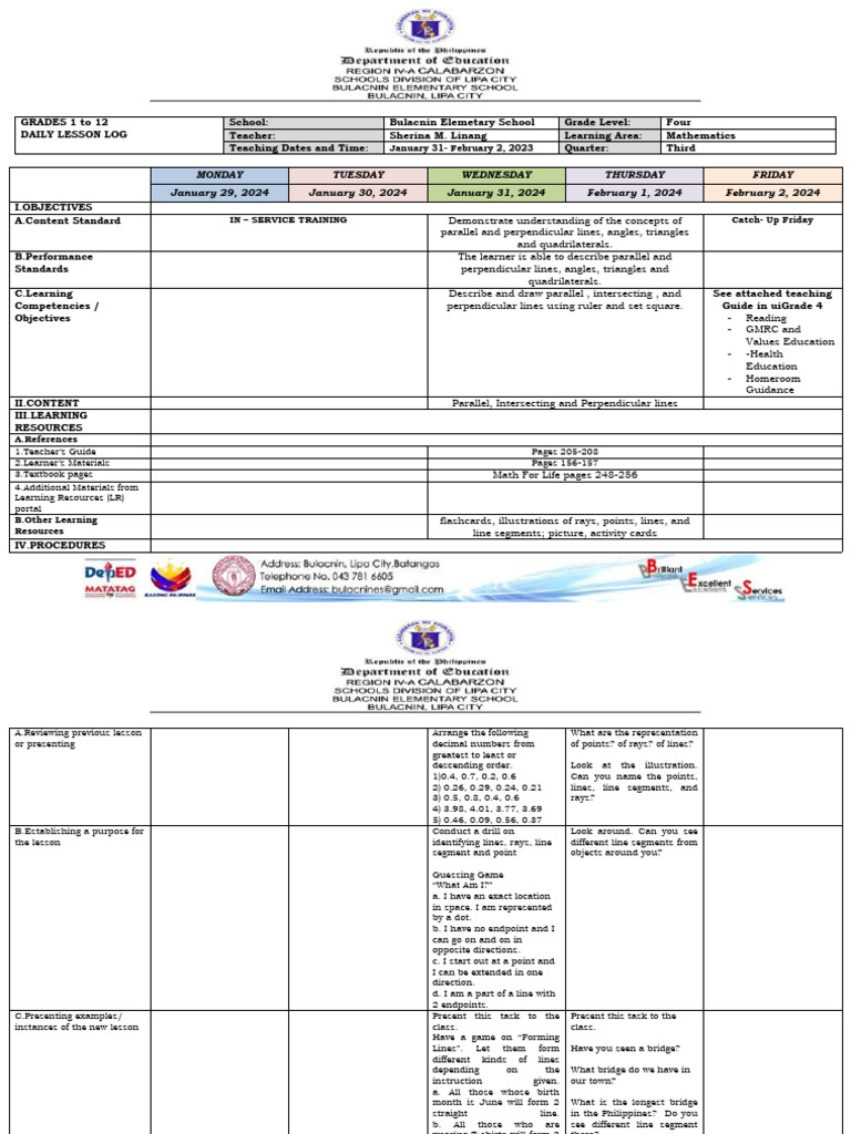 DLL - Math Q3 Week 1 | Download Free PDF | Perpendicular | Learning